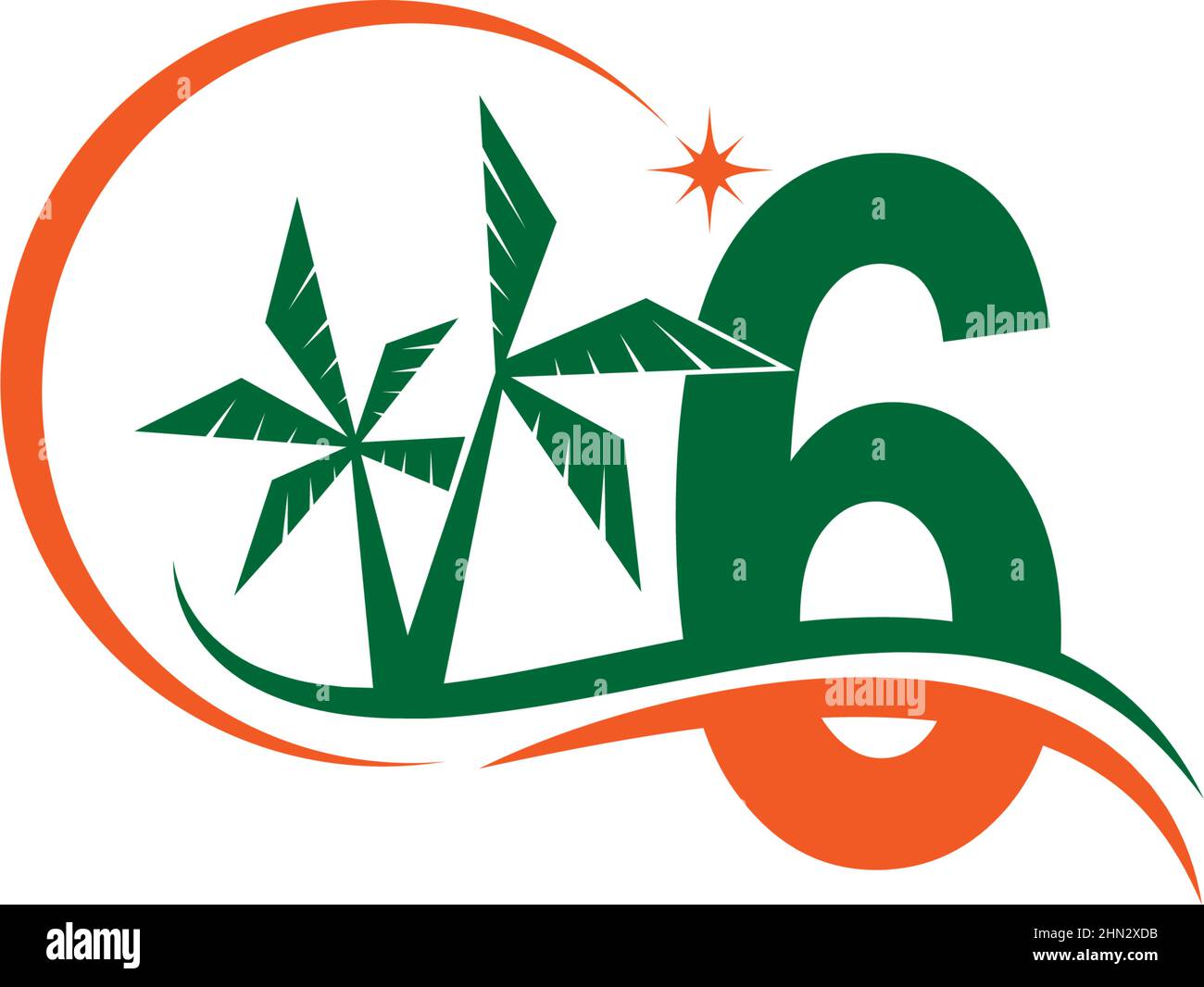Number 6 blends with coconut trees by the beach at night template Stock ...