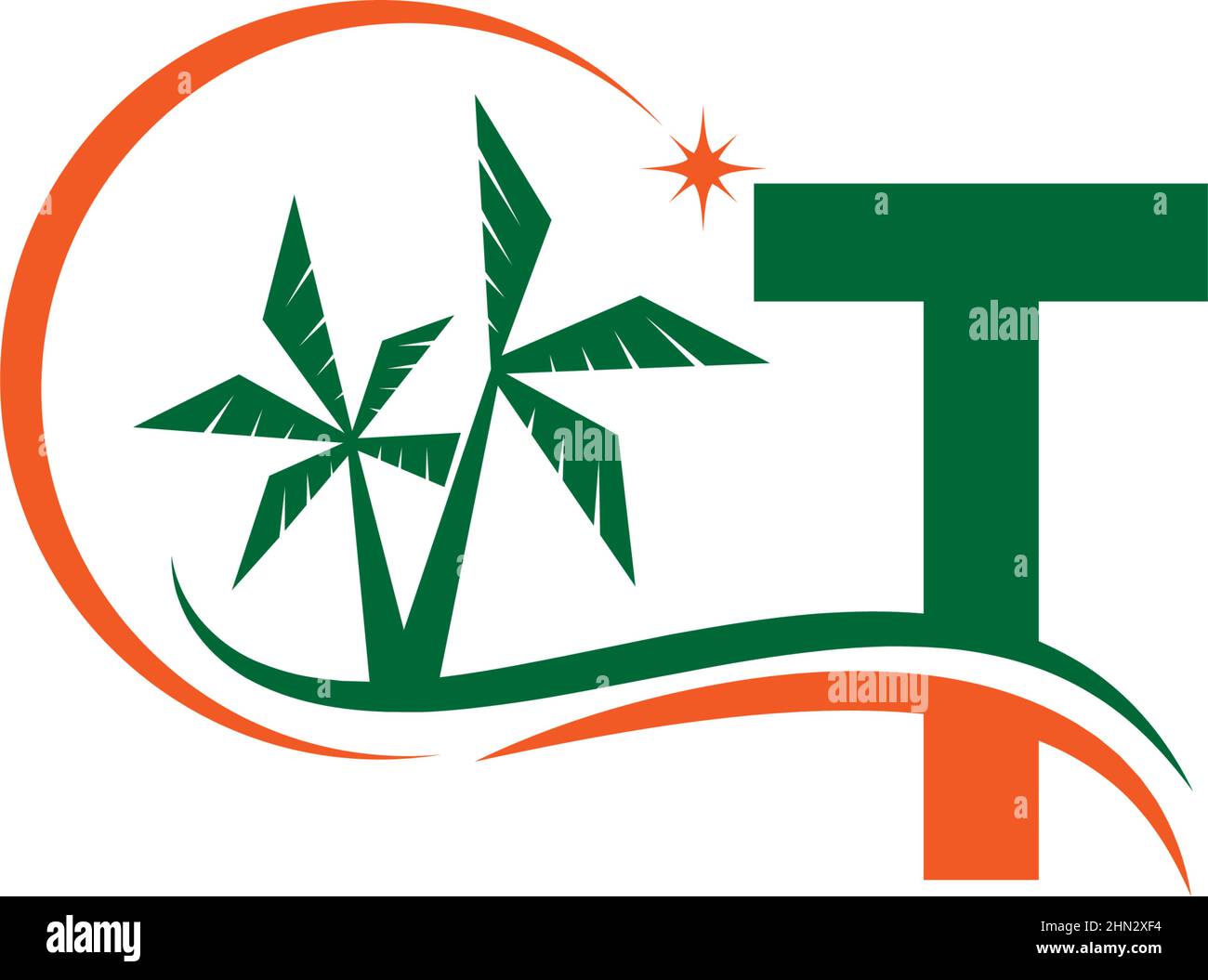 Letter T blends with coconut trees by the beach at night template Stock ...