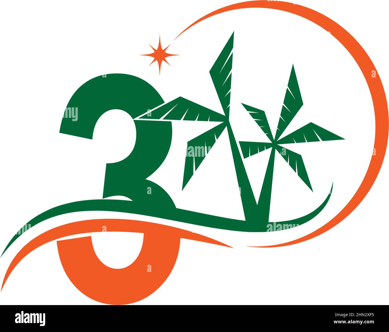 Number 3 blends with coconut trees by the beach at night template Stock ...