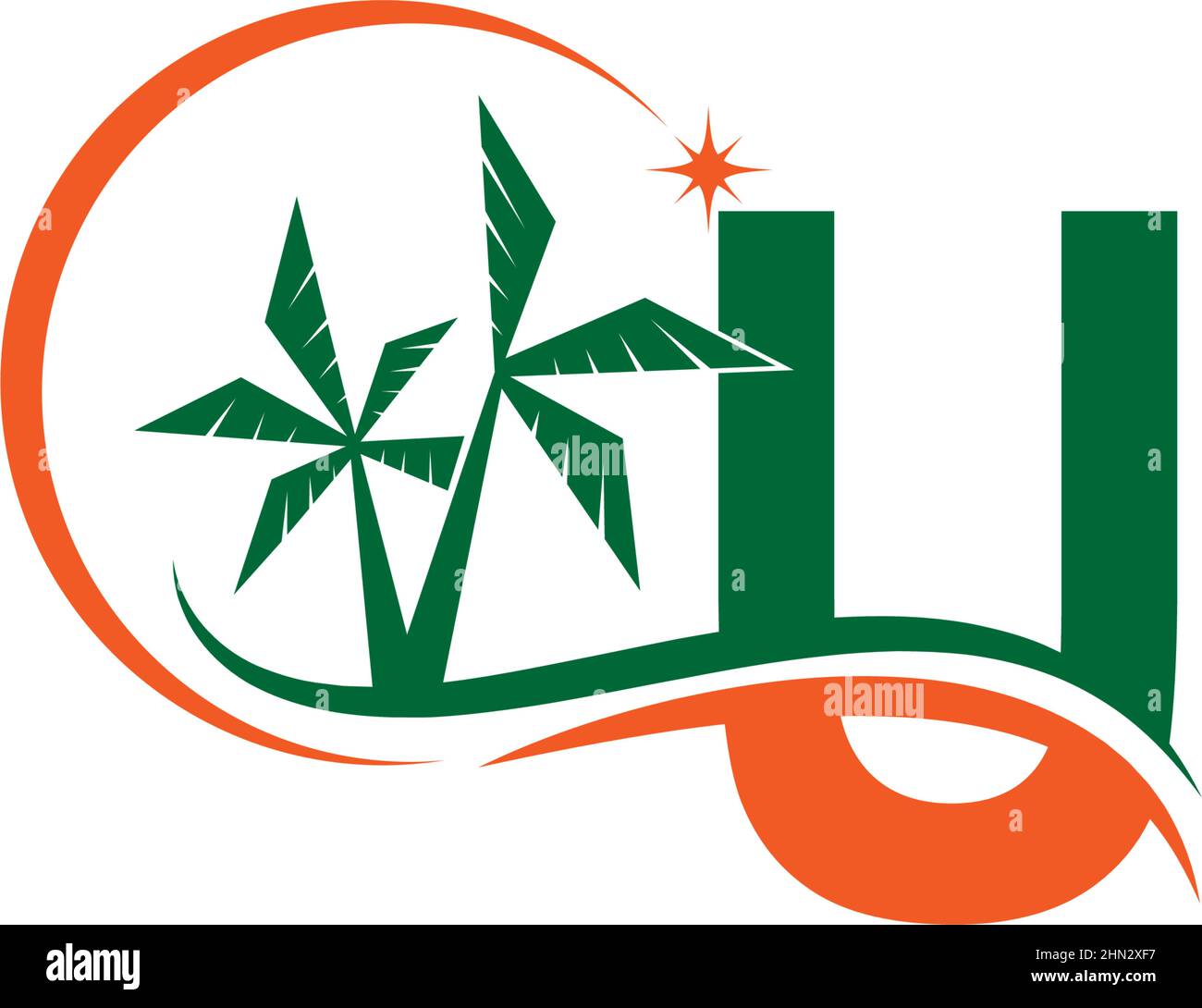 Letter U blends with coconut trees by the beach at night template Stock ...