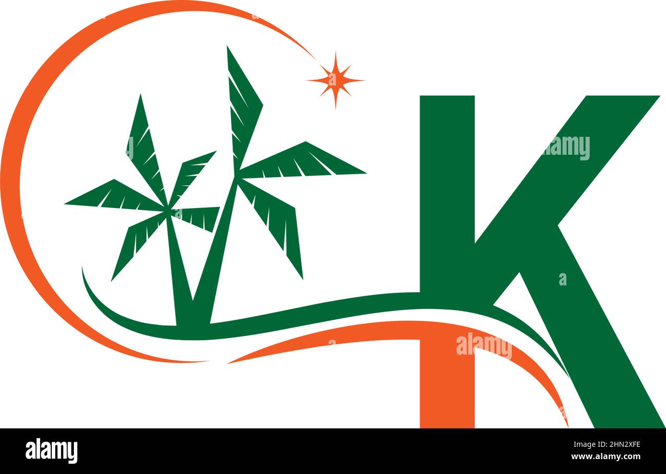 Letter K blends with coconut trees by the beach at night template Stock ...