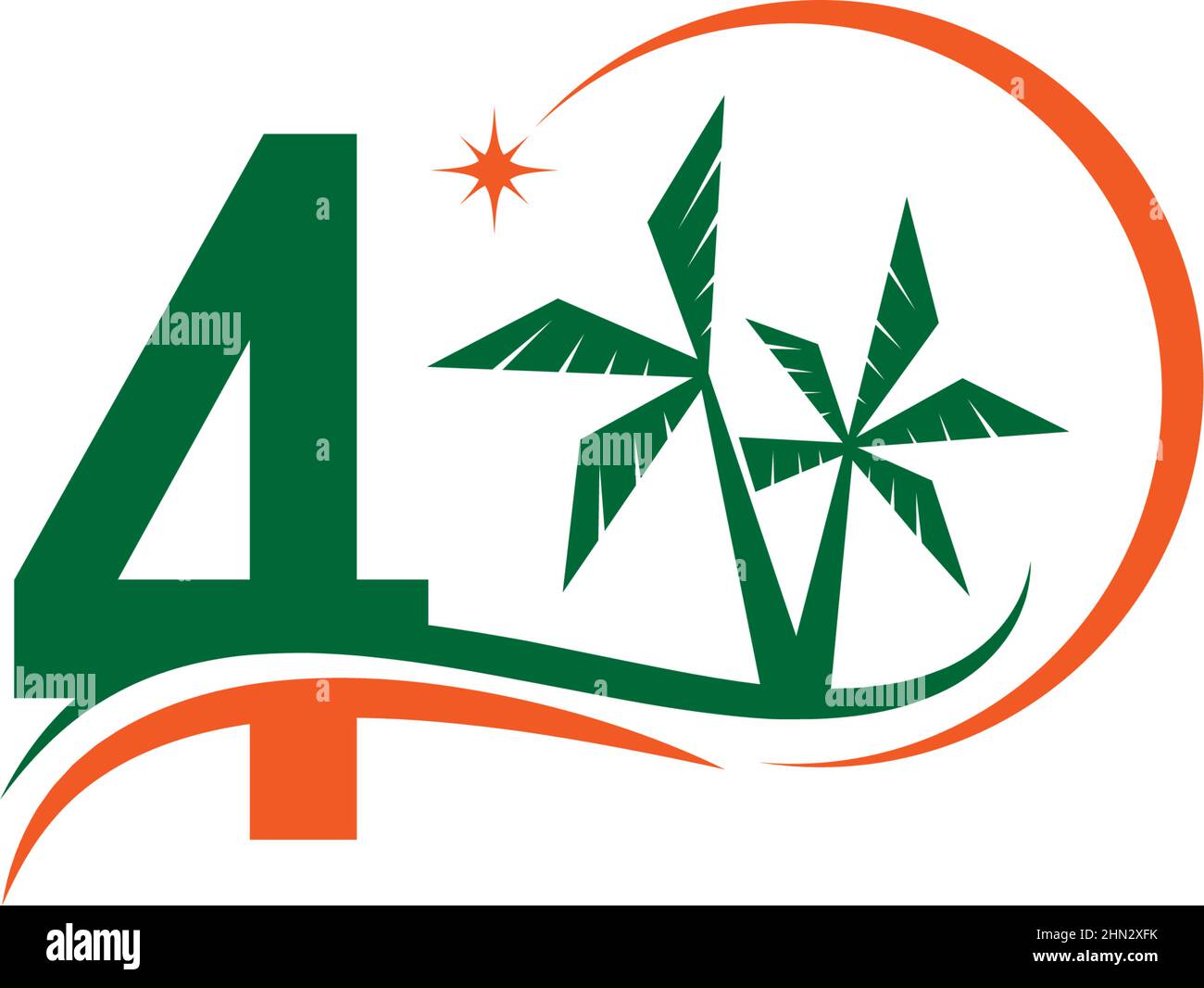 Number 4 blends with coconut trees by the beach at night template Stock ...