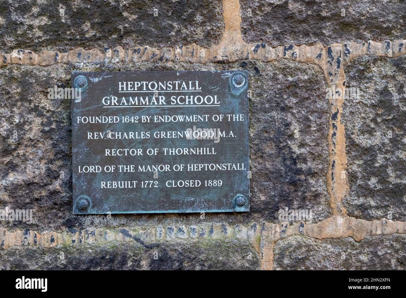 Heptonstall Grammar school sign, Calderdale. West Yorkshire, England ...