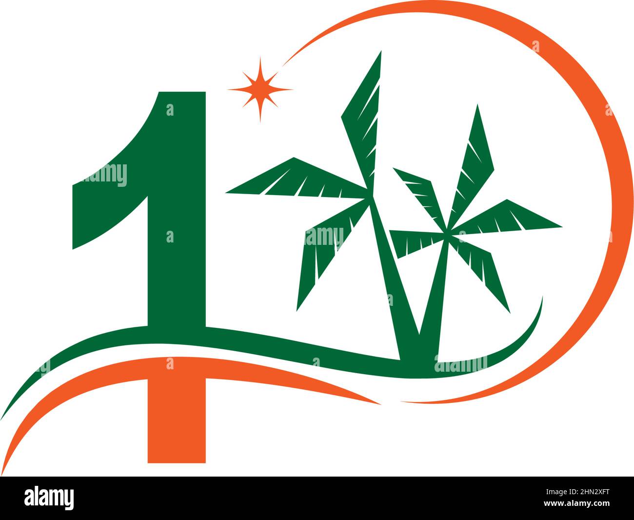 Number 1 blends with coconut trees by the beach at night template Stock ...