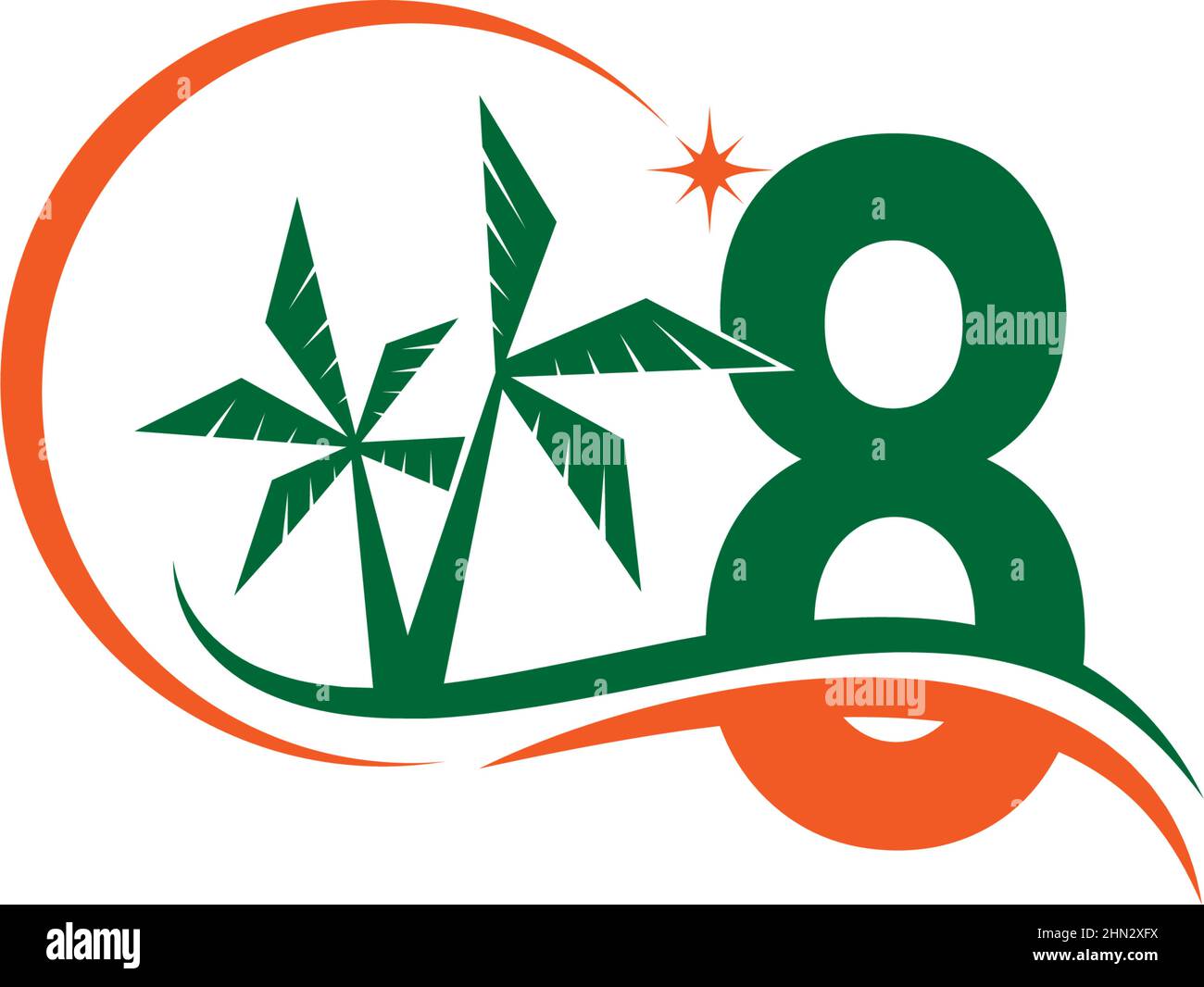 Number 8 blends with coconut trees by the beach at night template Stock ...