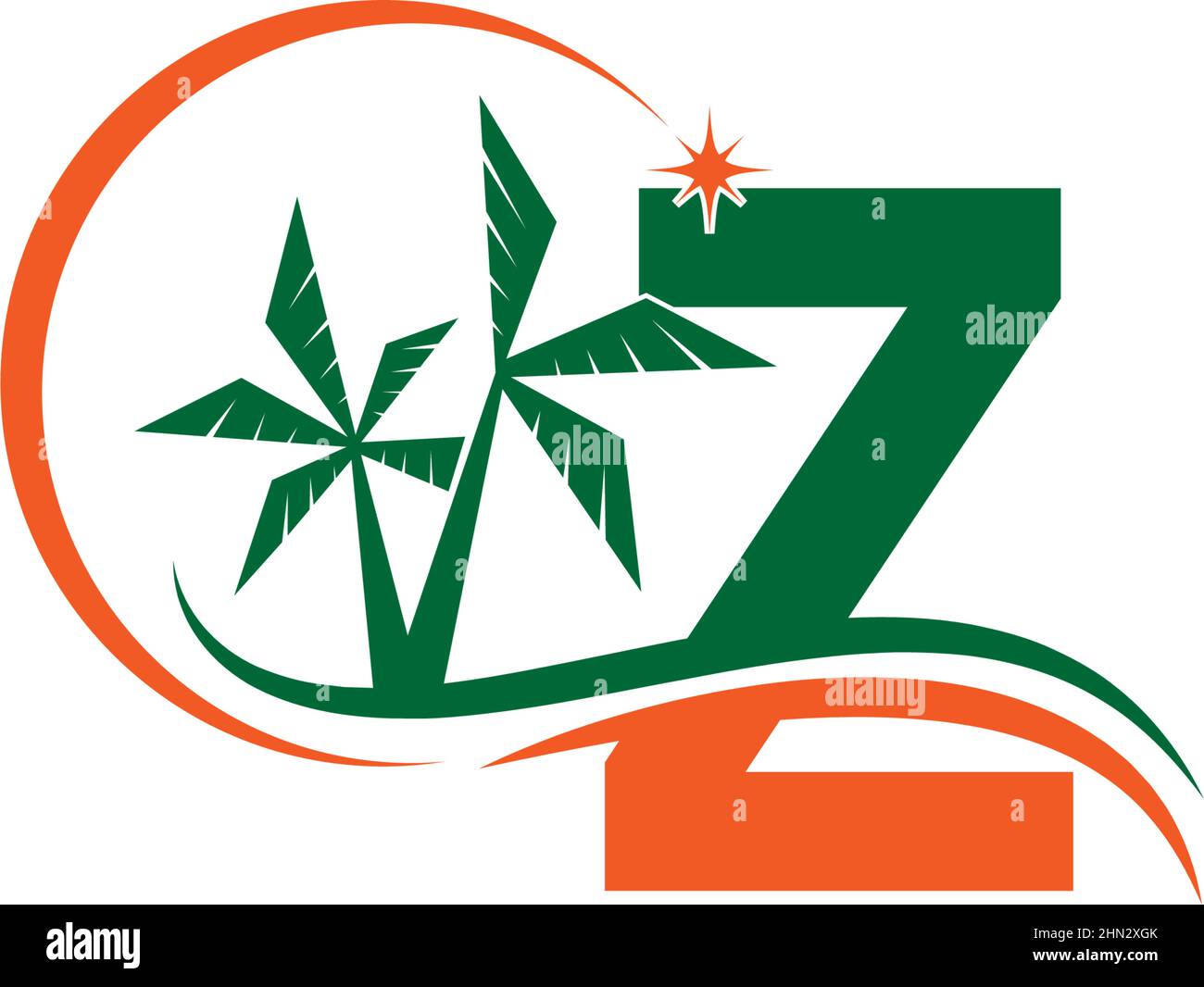 Letter Z blends with coconut trees by the beach at night template Stock ...