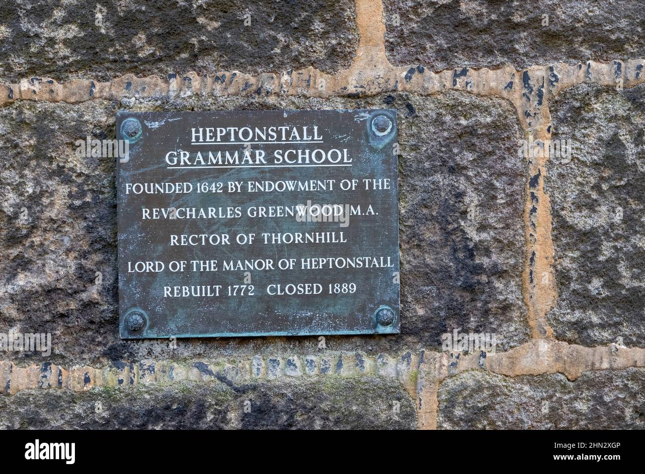 Heptonstall Grammar school sign, Calderdale. West Yorkshire, England ...