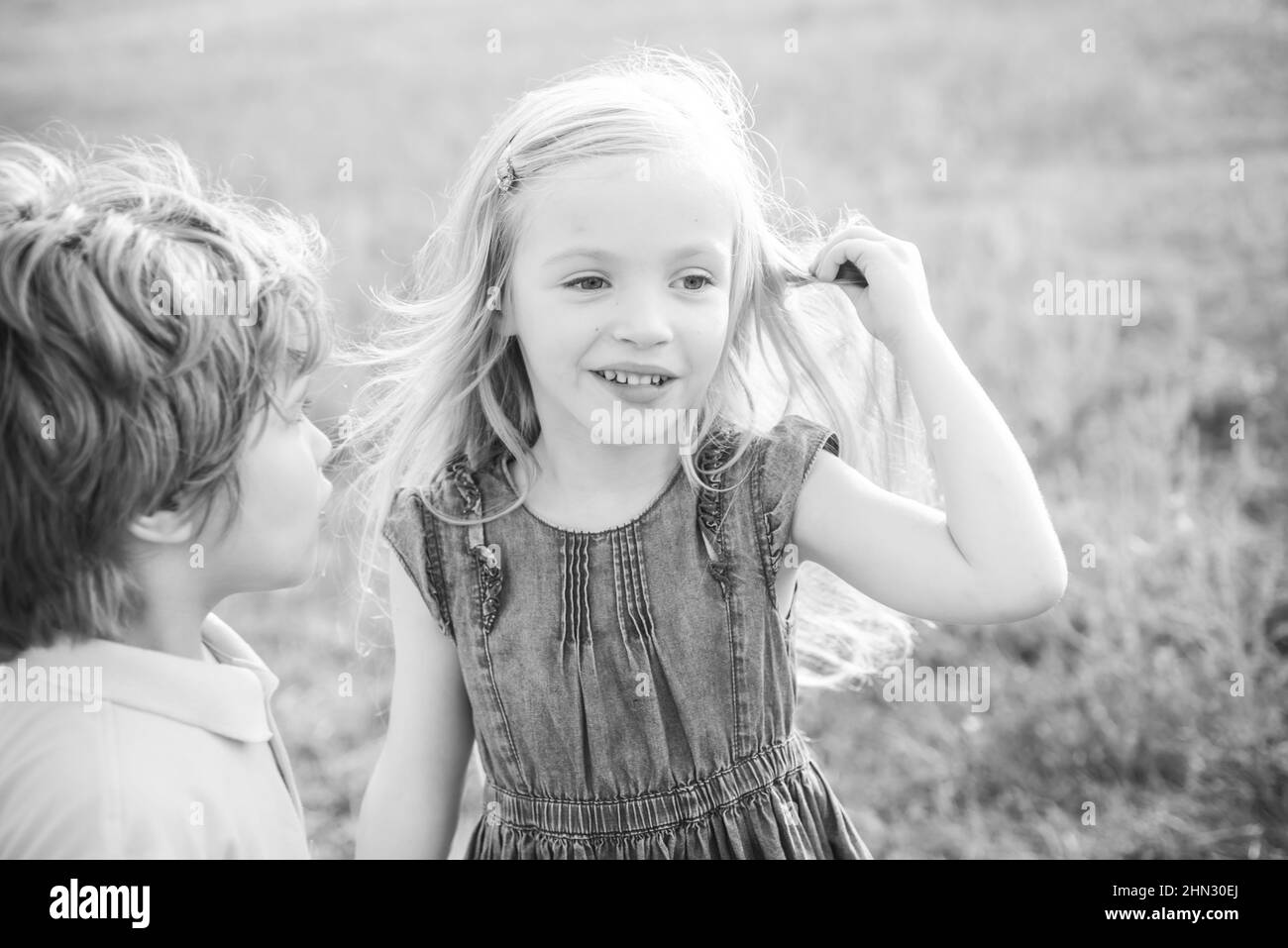 Happy kids on summer field. Carefree childhood. Beautiful children on ...