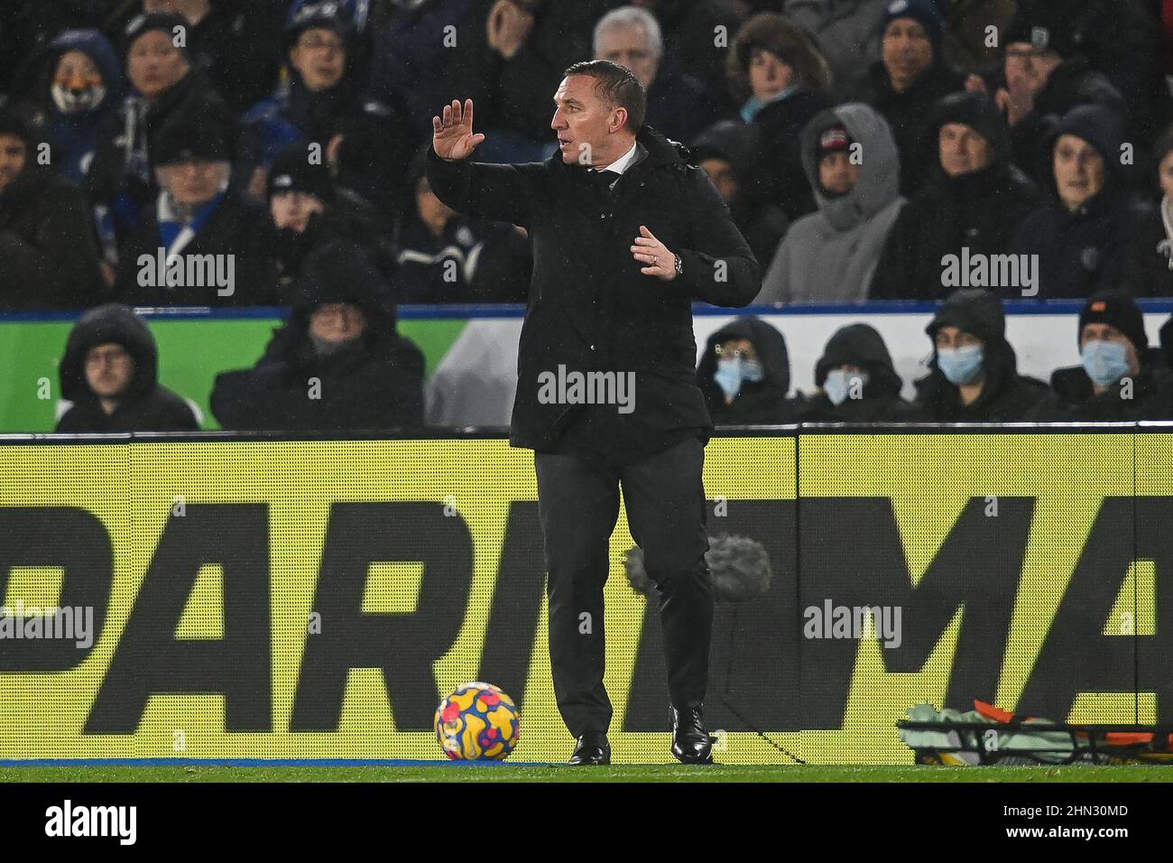 Brendan Rogers manager of Leicester City gives his team instructions in ...