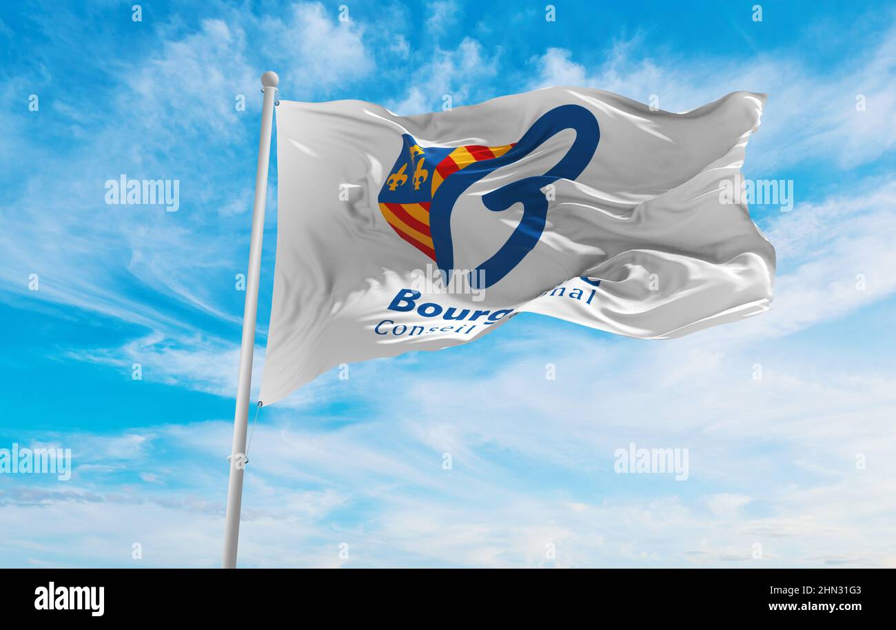 flag of former Region of Bourgogne, France at cloudy sky background on ...