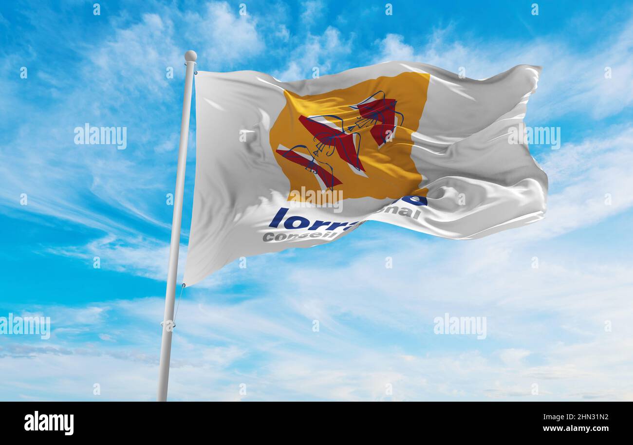 flag of former Region of Lorraine, France at cloudy sky background on ...