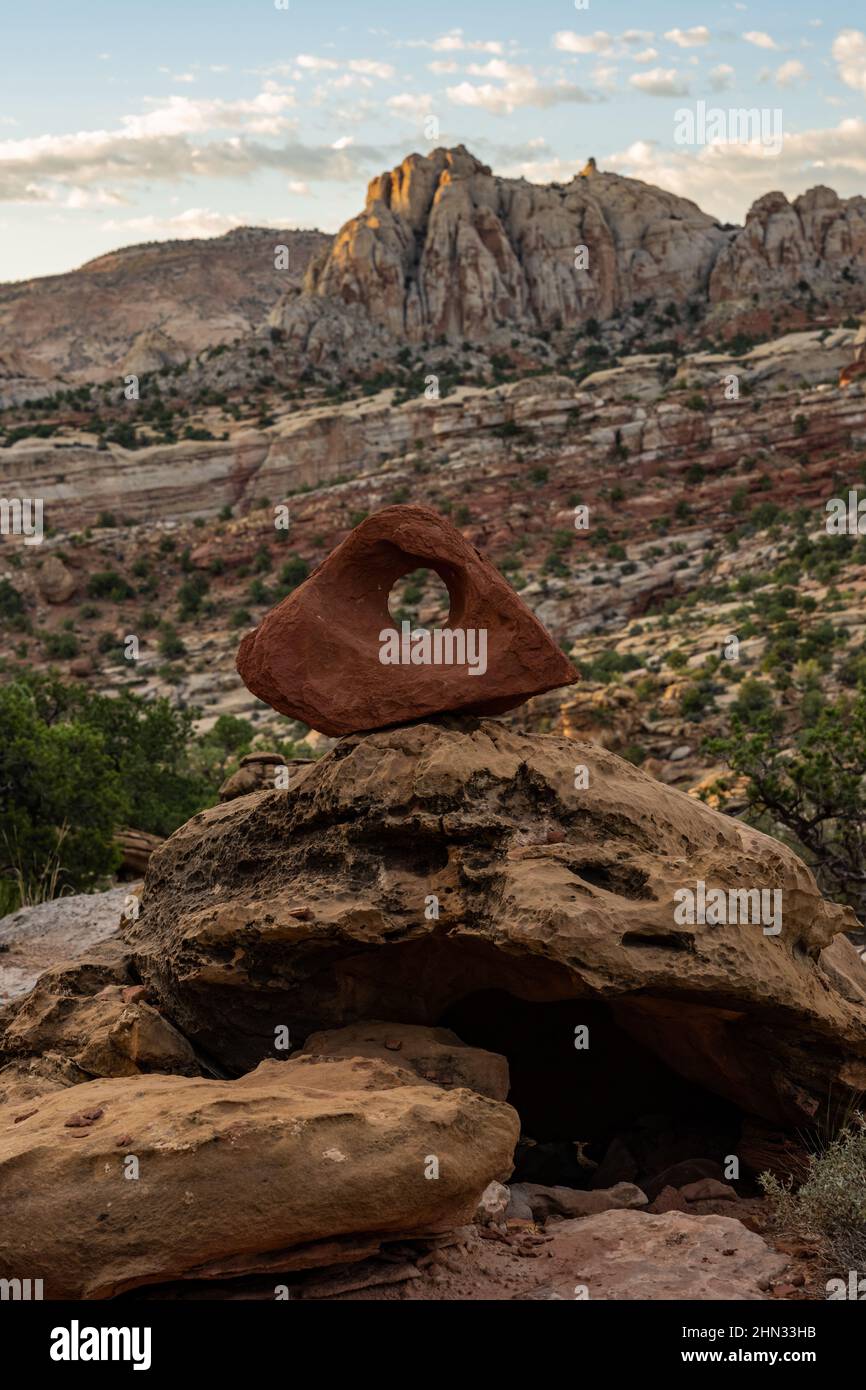 Strange Balanced Rock With Hole Through it in Capitol Reef wilderness ...