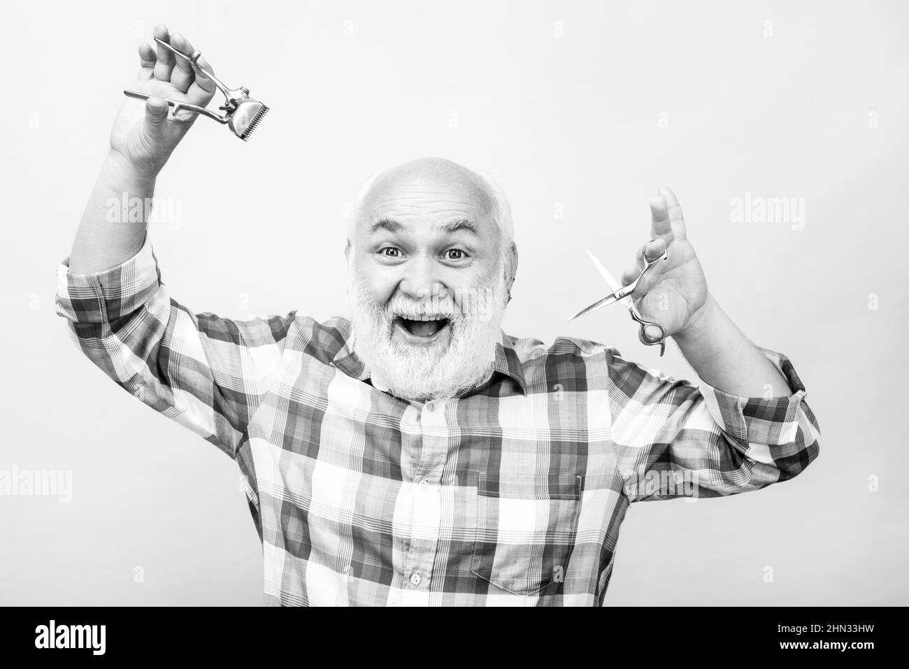 Excited barber scissors and straight razor hair clipper, Vintage barber ...