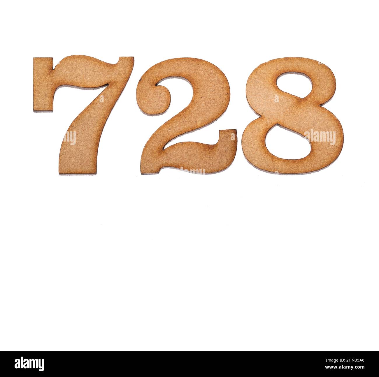 Number 728 - Piece of wood isolated on white background Stock Photo - Alamy