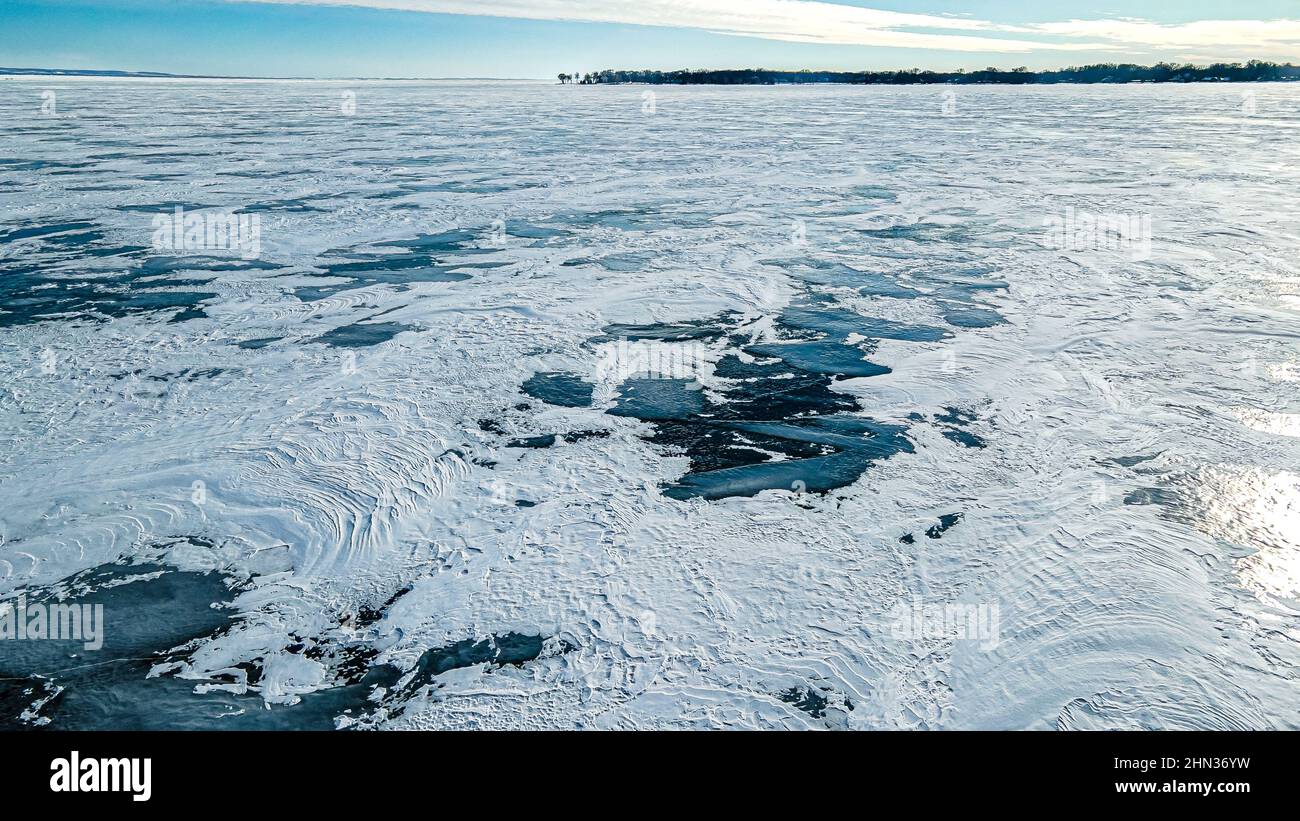 View of the frozen water from above with textures and patters Stock ...