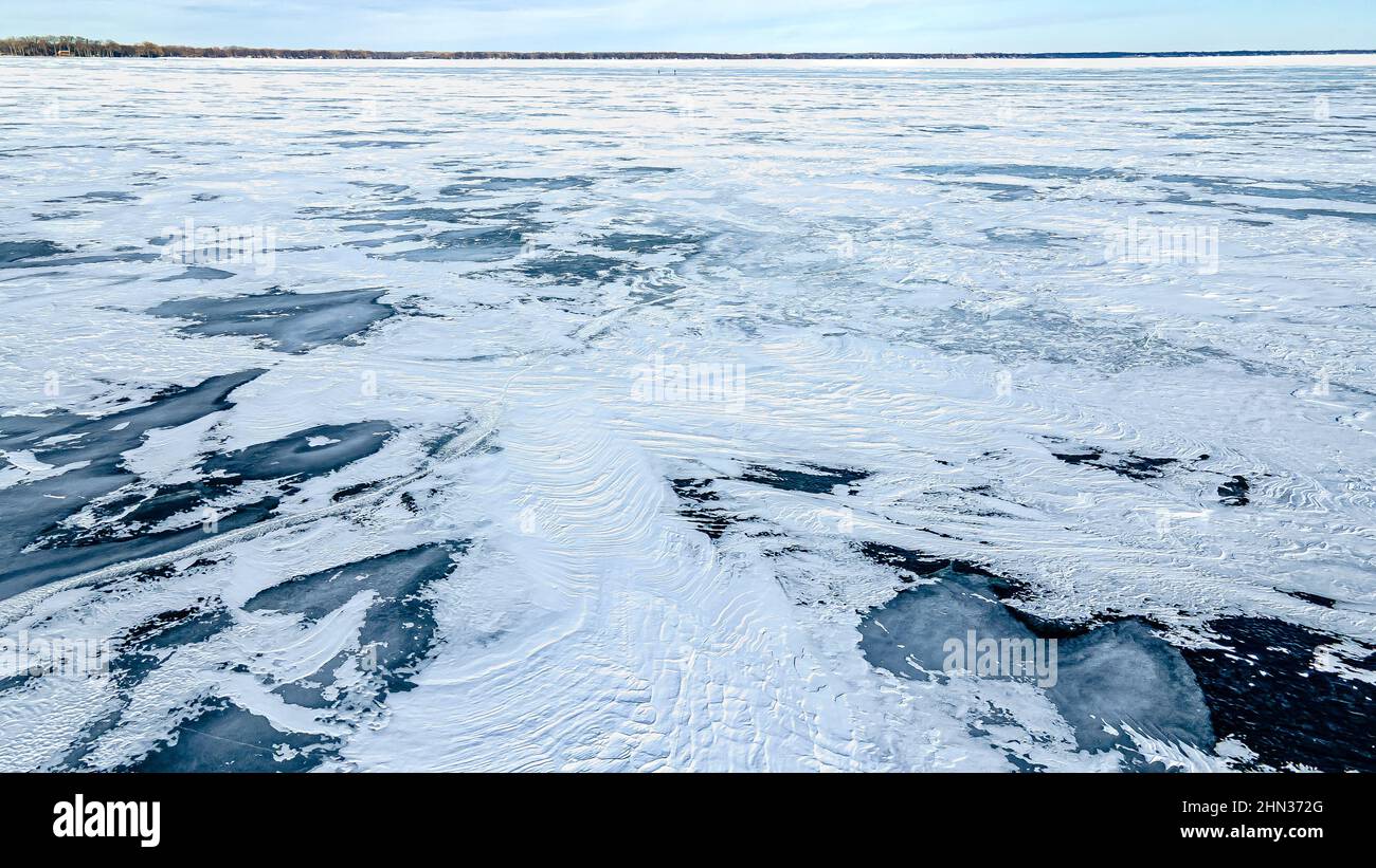 View of the frozen water from above with textures and patters Stock ...