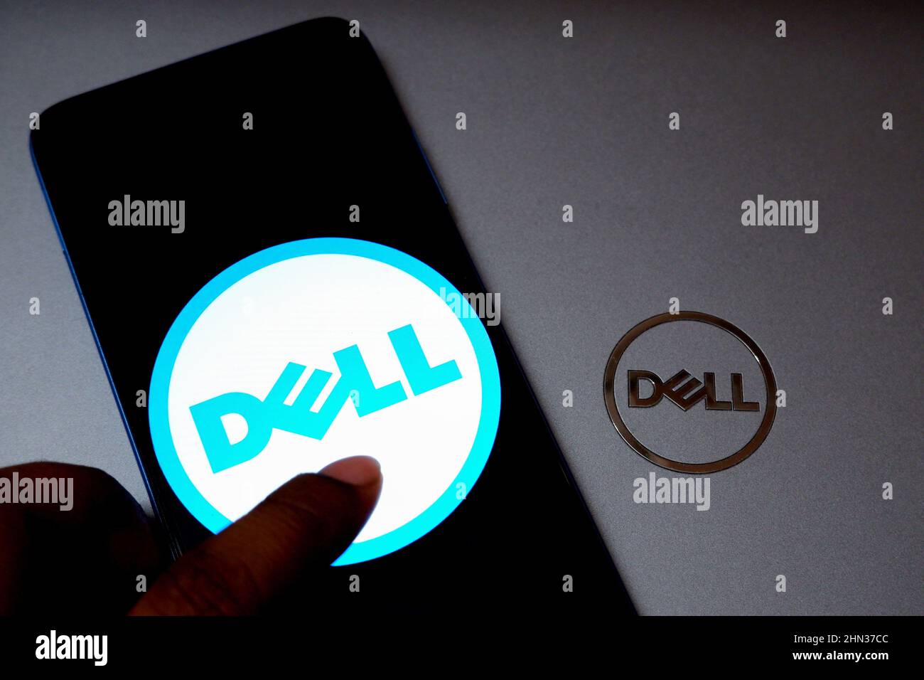 India. 14th Feb, 2022. In this photo illustration a Dell logo seen ...