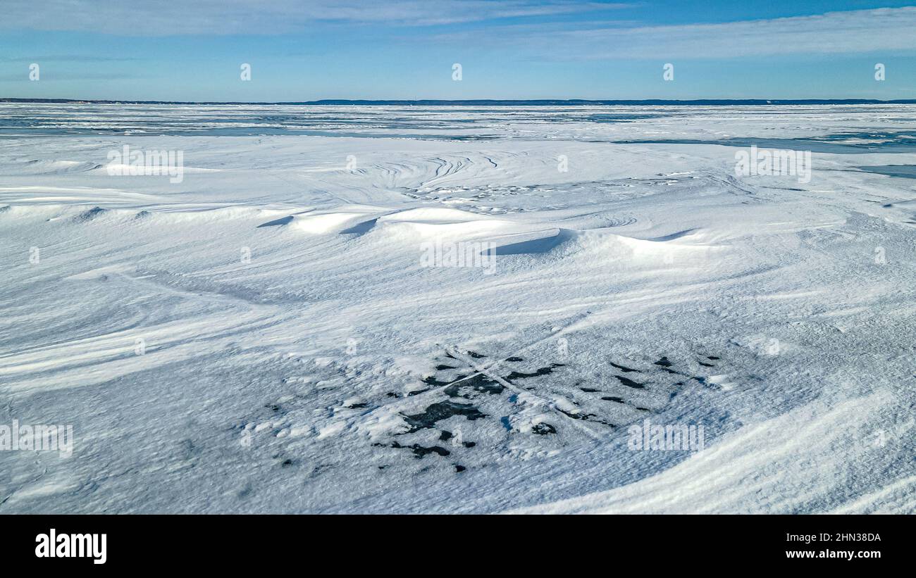 View of the frozen water from above with textures and patters Stock ...