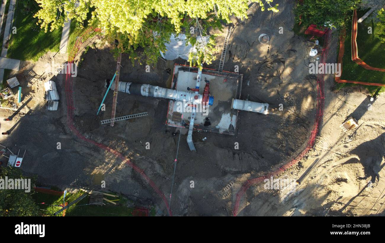 Ontario Canada, 2021. Fenced off underground pipeline Aerial Stock ...