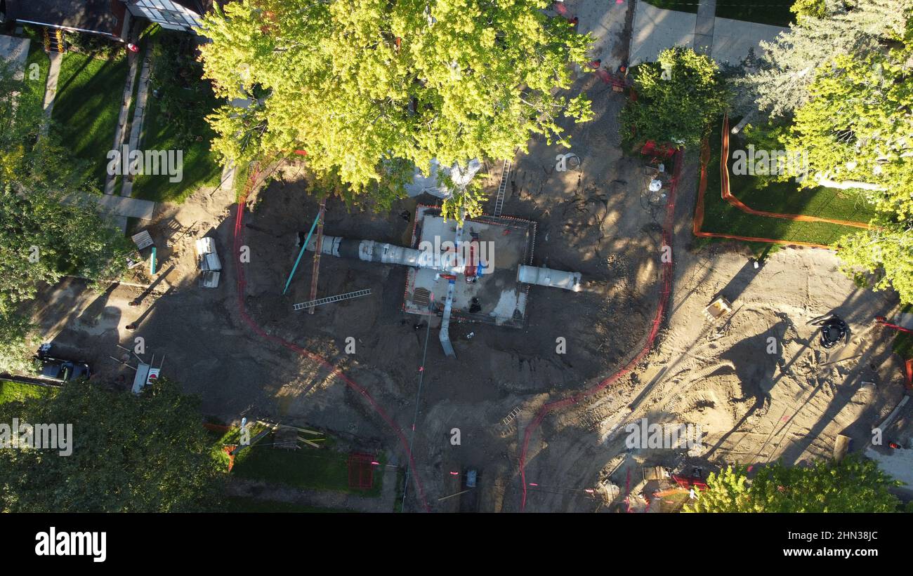 Ontario Canada, 2021. Fenced off underground pipeline Aerial Stock ...
