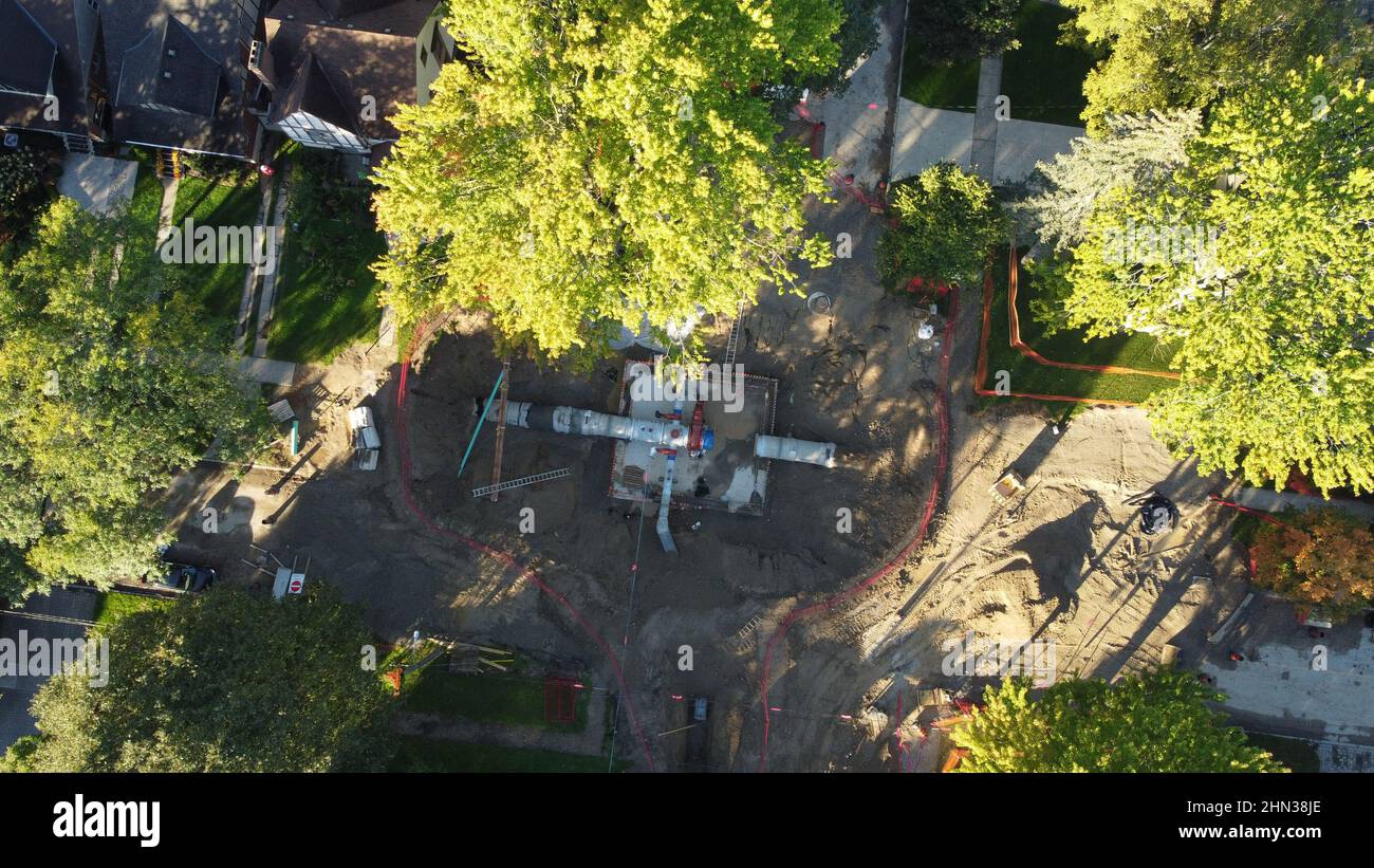 Ontario Canada, 2021. Fenced off underground pipeline Aerial Stock ...