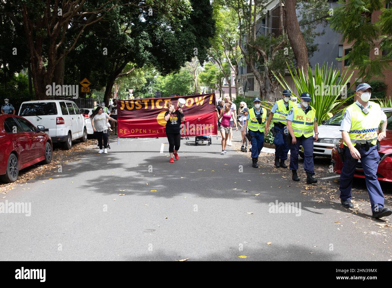 Sydney, Australia. 14 February 2022. Supporters assembled in TJ Hickey ...