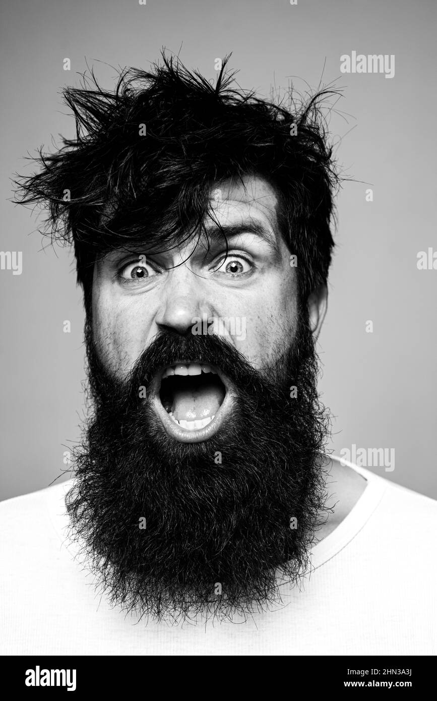 Surprised Bearded Man Shocked Male Model With Surprise Expression Wow