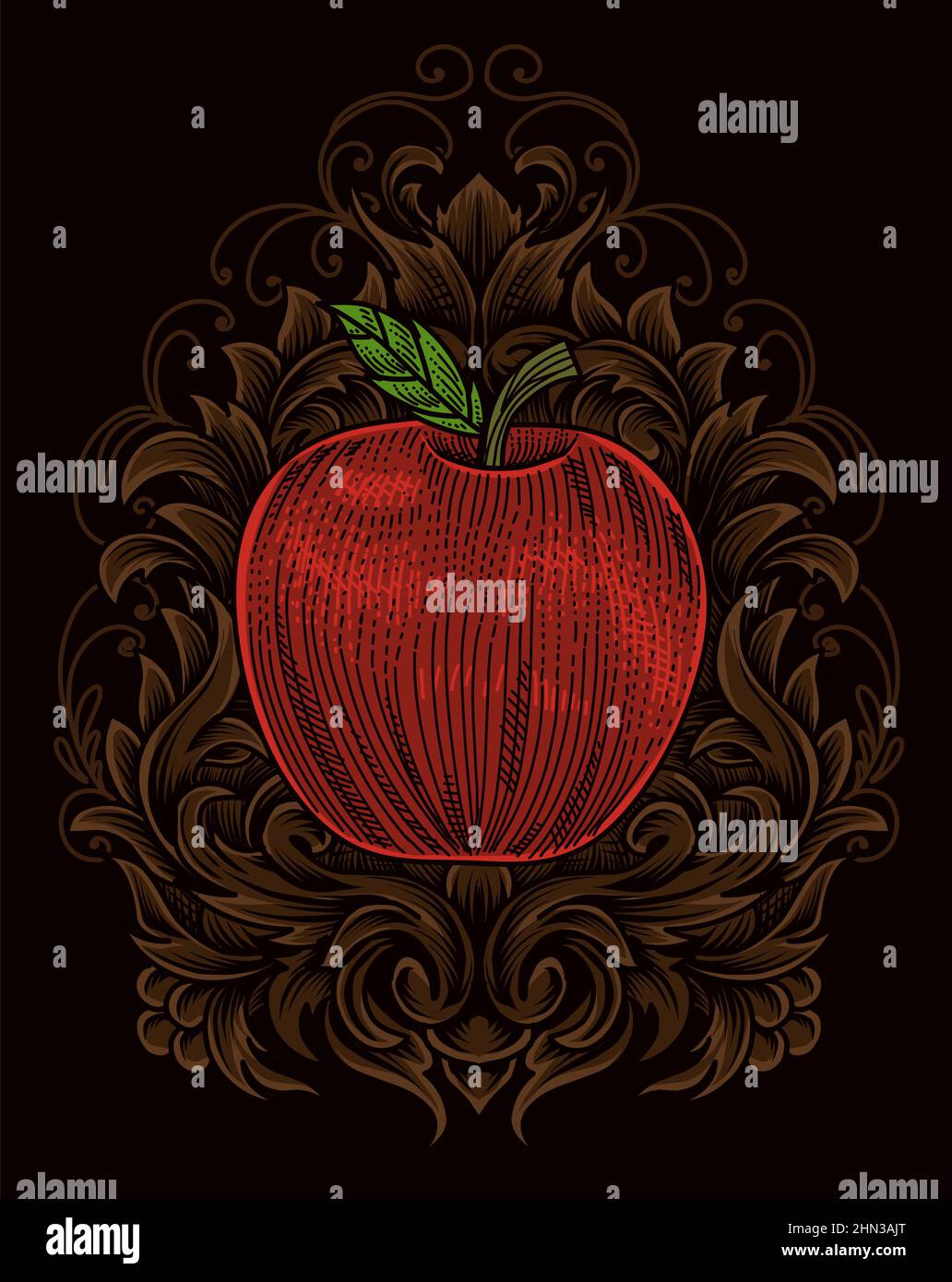 illustration red apple with engraving ornament Stock Vector Image & Art ...