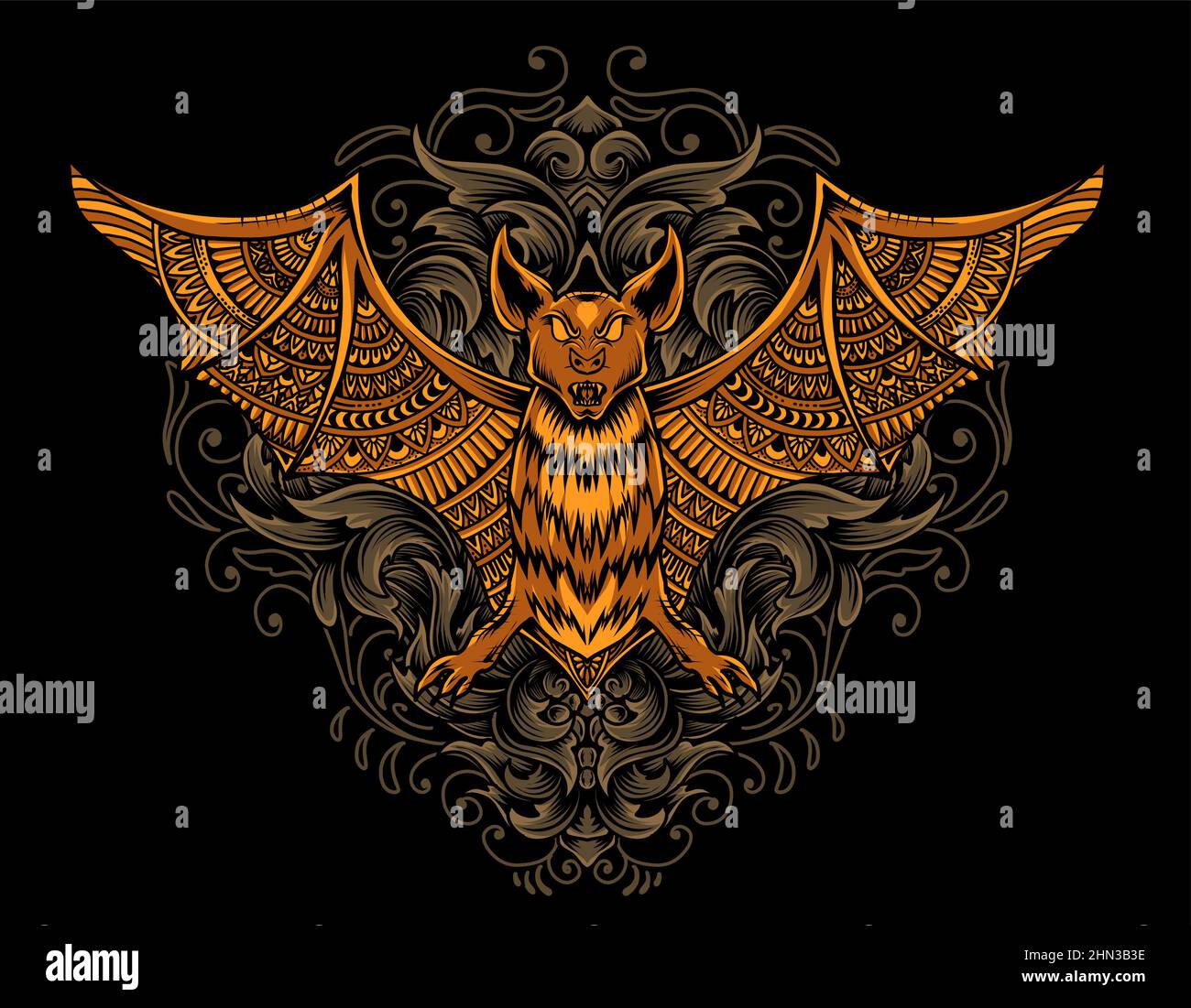 illustration bat mandala style with vintage ornament Stock Vector Image ...