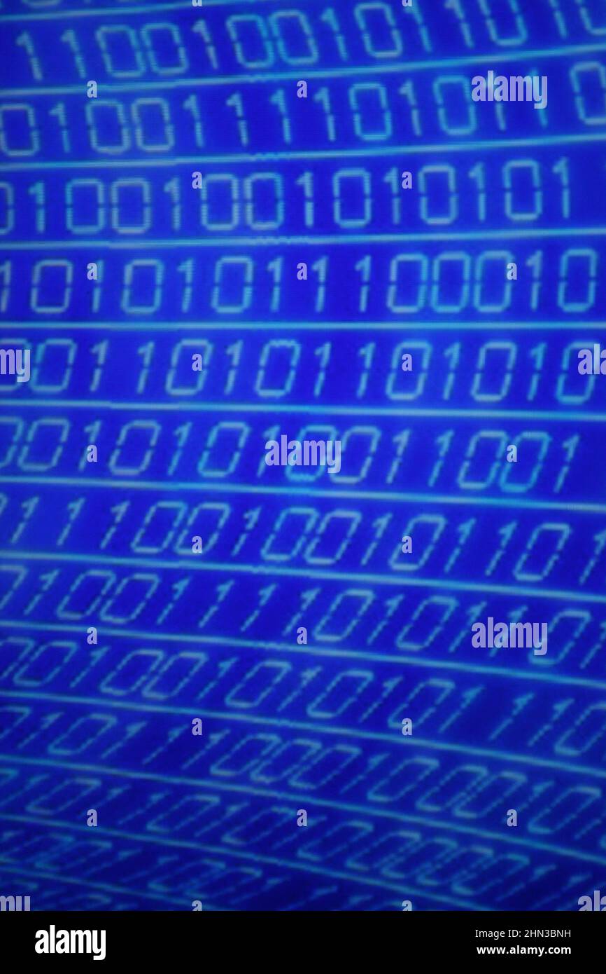 Illustration of running binary codes on a blue blurry background Stock ...