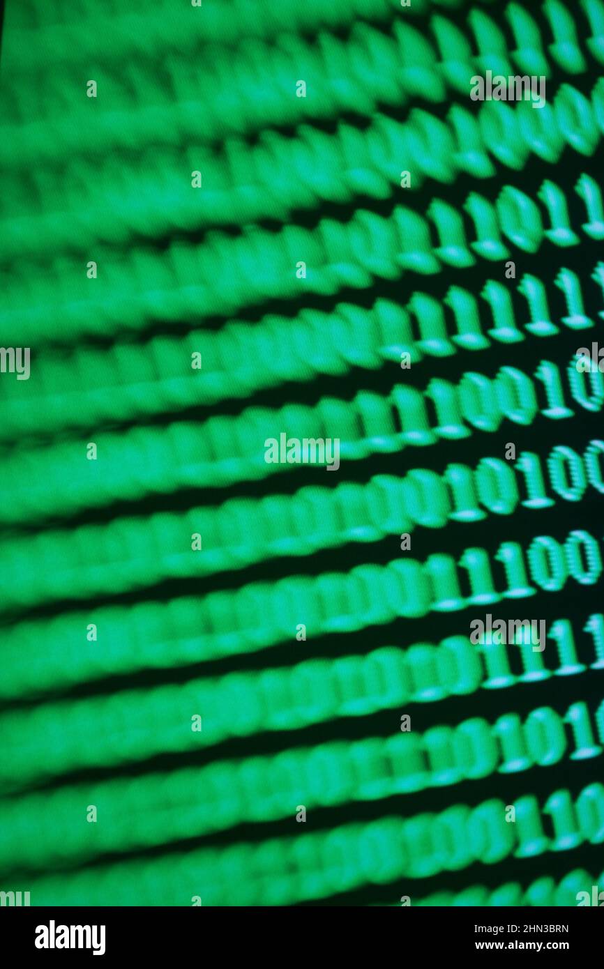 Illustration of running binary codes on a green blurry background Stock ...
