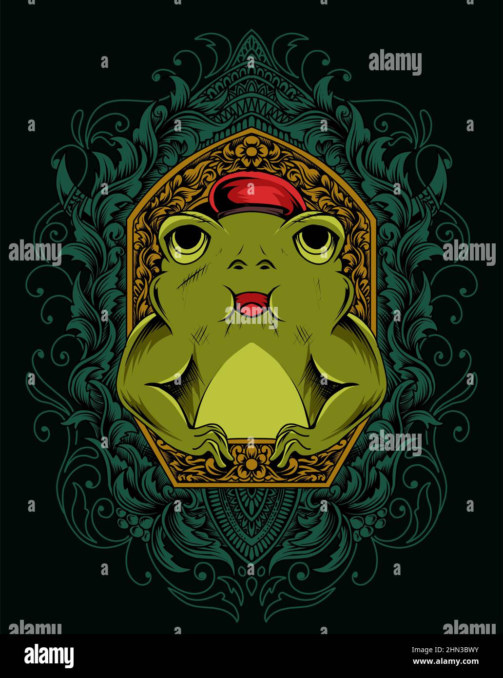 illustration cubby frog on vintage engraving ornament Stock Vector ...