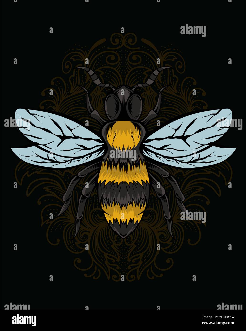 illustration bee insect with engraving ornament Stock Vector Image ...
