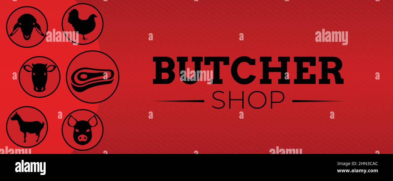 Red and Black Butcher Shop Banner Illustration Background Stock Vector ...