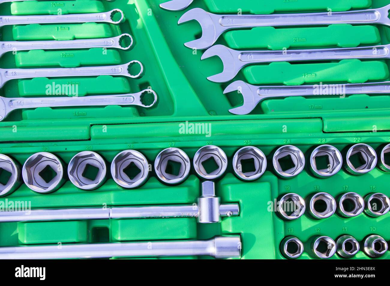 Professional kit of a large group of different metal wrenches Stock ...