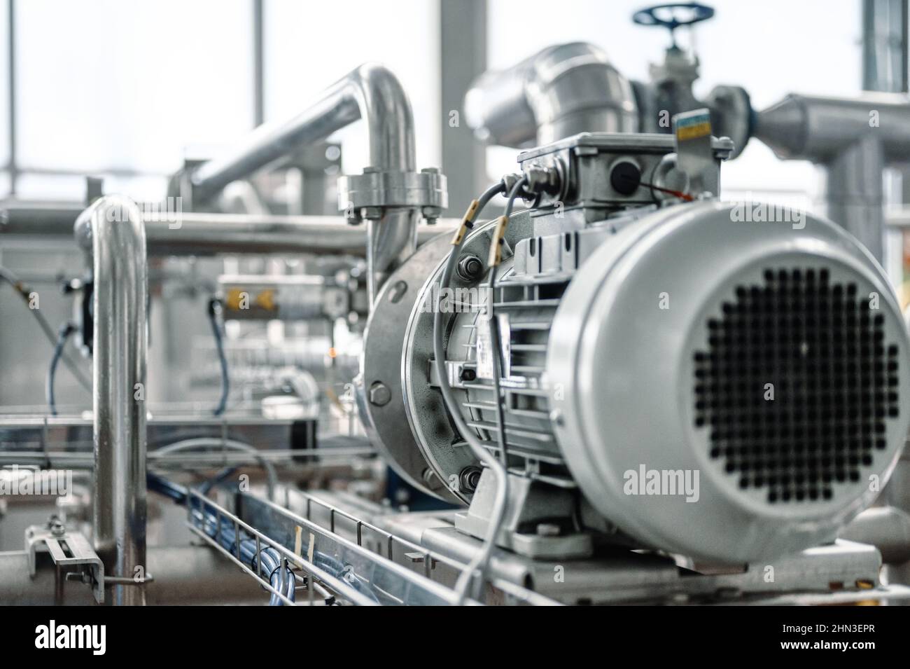 Pumping station for pumping liquids Complex steel piping system Stock ...