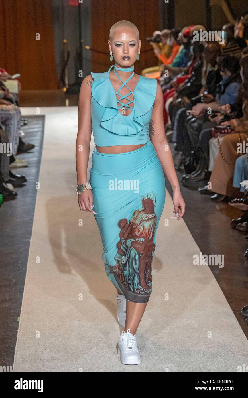 New York, USA. 10th Feb, 2022. A model walks the runway at the Tia ...
