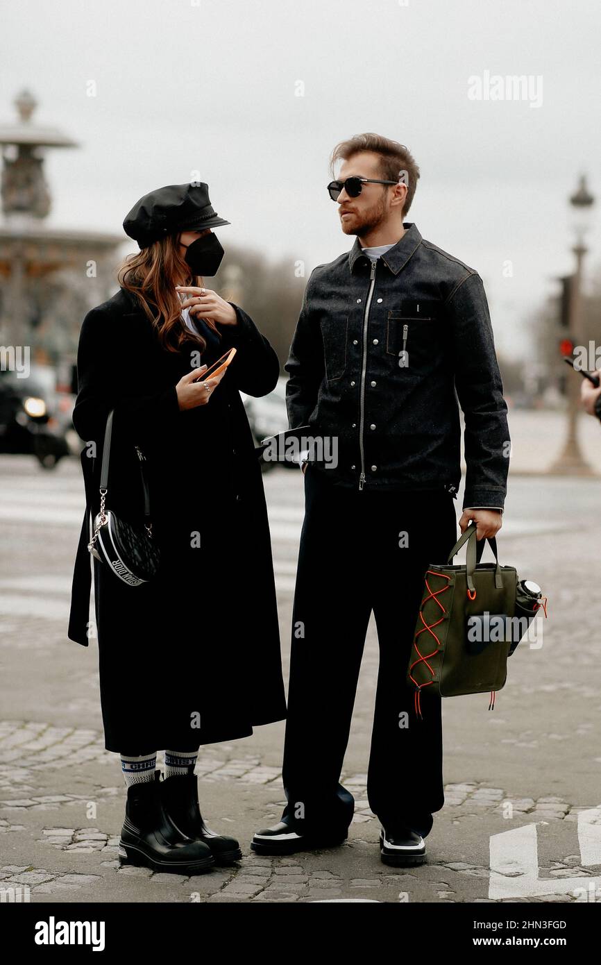 Street style, Nathalie Larche and Daniel Toni Jais arriving at Dior ...