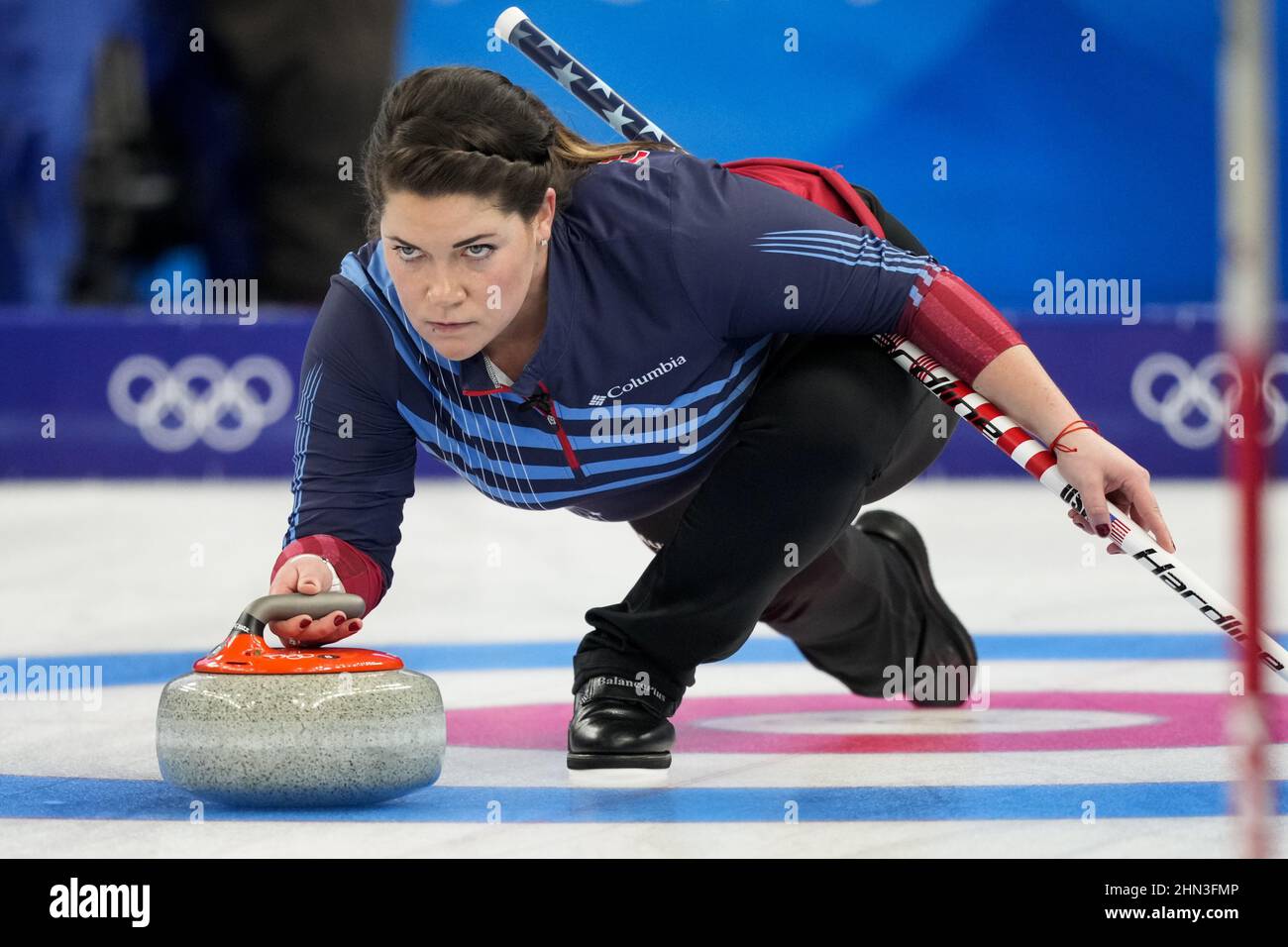 Beijing, China. 14th Feb, 2022. Becca Hamilton (C) of Team USA competes ...