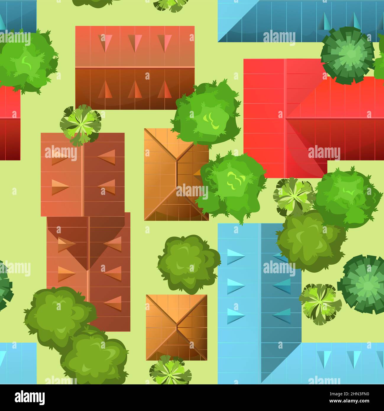 Residential quarter. Top Top View from above. Seamless pattern. Small ...