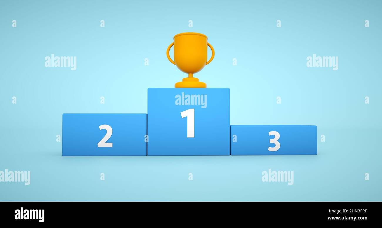 Winner podium on blue background with number place. Studio platform ...