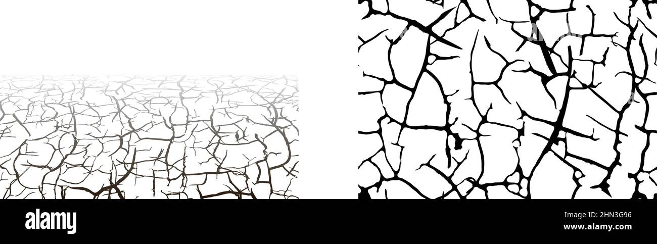 Dry white soil with black cracks seamless texture. Drought ground ...