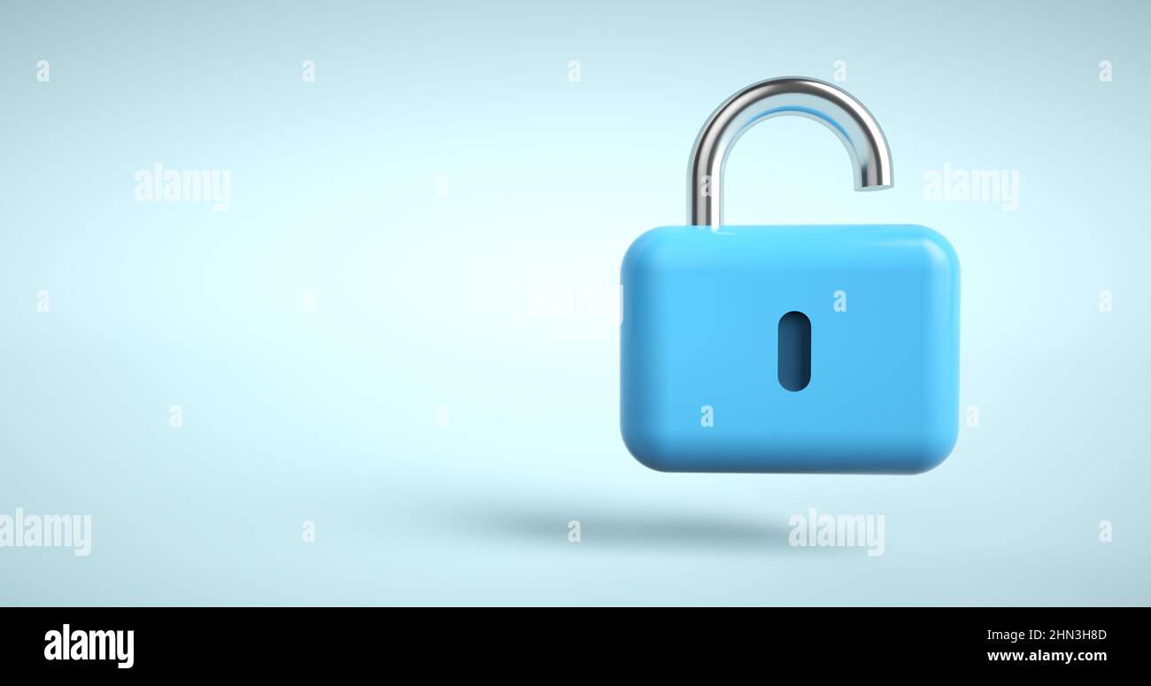 Lock icon. 3d padlock on blue abstract background. minimal concept ...