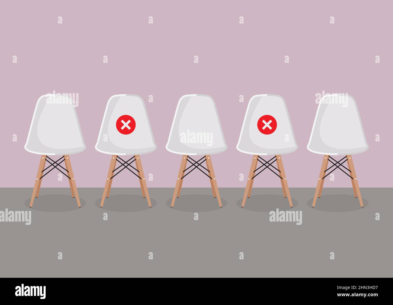 White modern chairs during Covid-19 situation with “Social Distancing ...