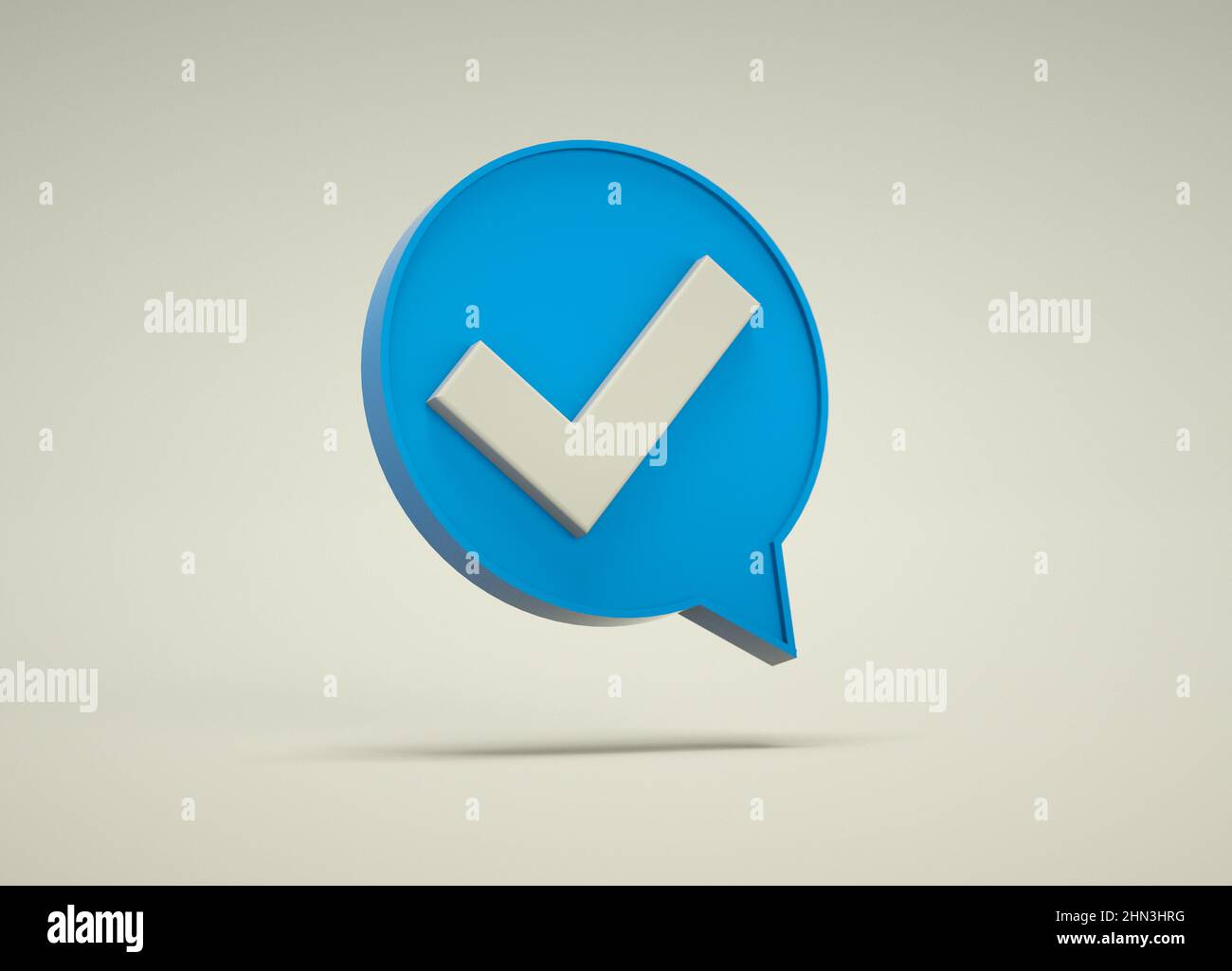 3d checkmark with speech bubble over white background with realistic ...