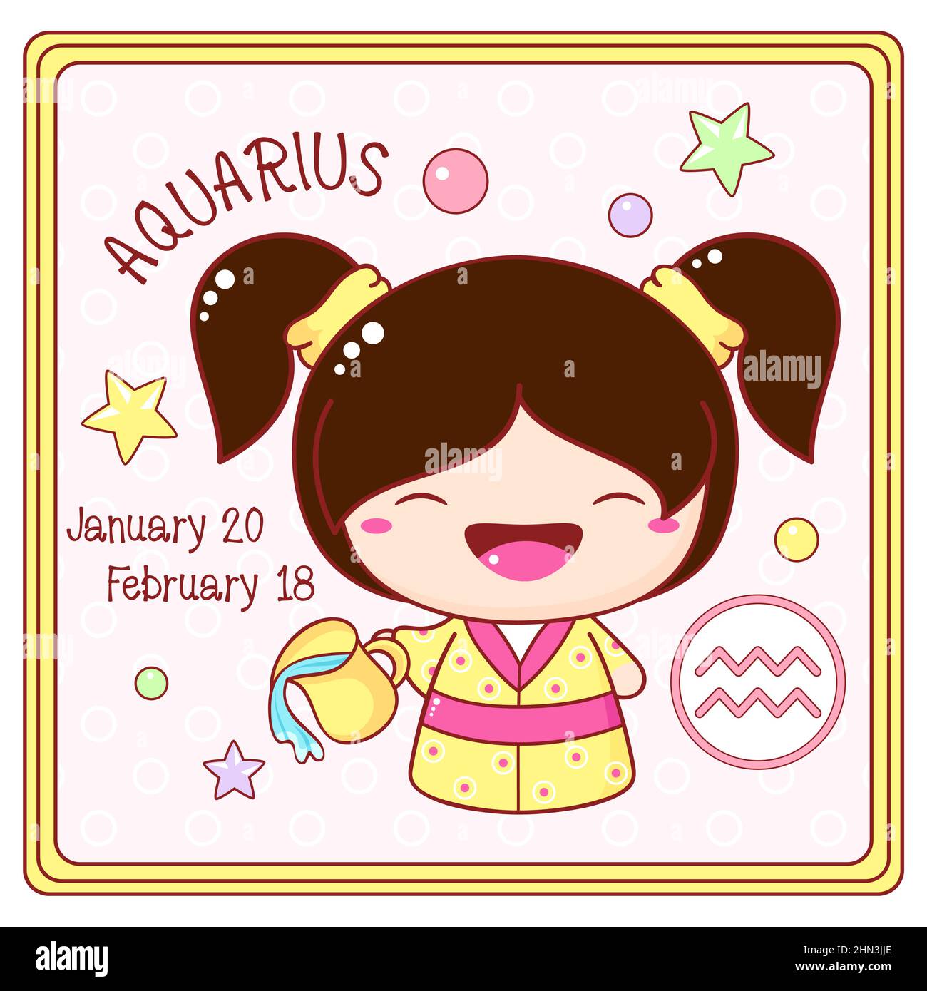 Zodiac Aquarius sign character in kawaii style. Cute chibi little girl ...