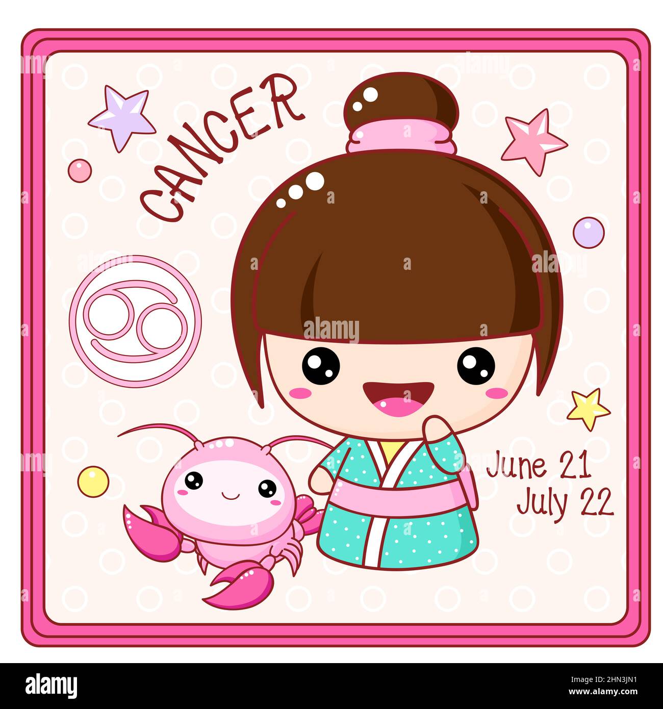 Zodiac Cancer sign character in kawaii style. Cute chibi little girl in ...