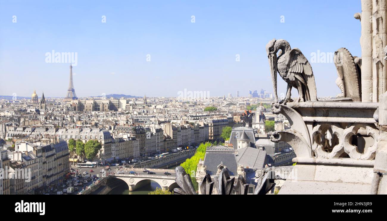 Top view of Paris (view from Catholic cathedral Notre Dame de Paris ...