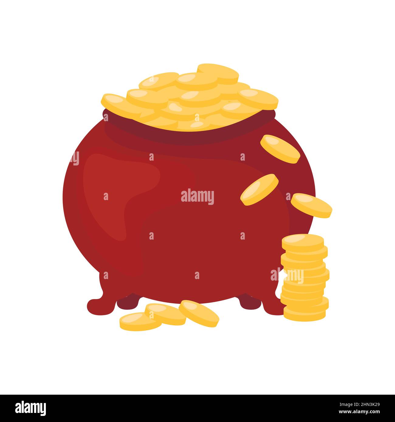 Pot with gold isolated. Symbol of St Patricks Day Irish holiday. Cast ...