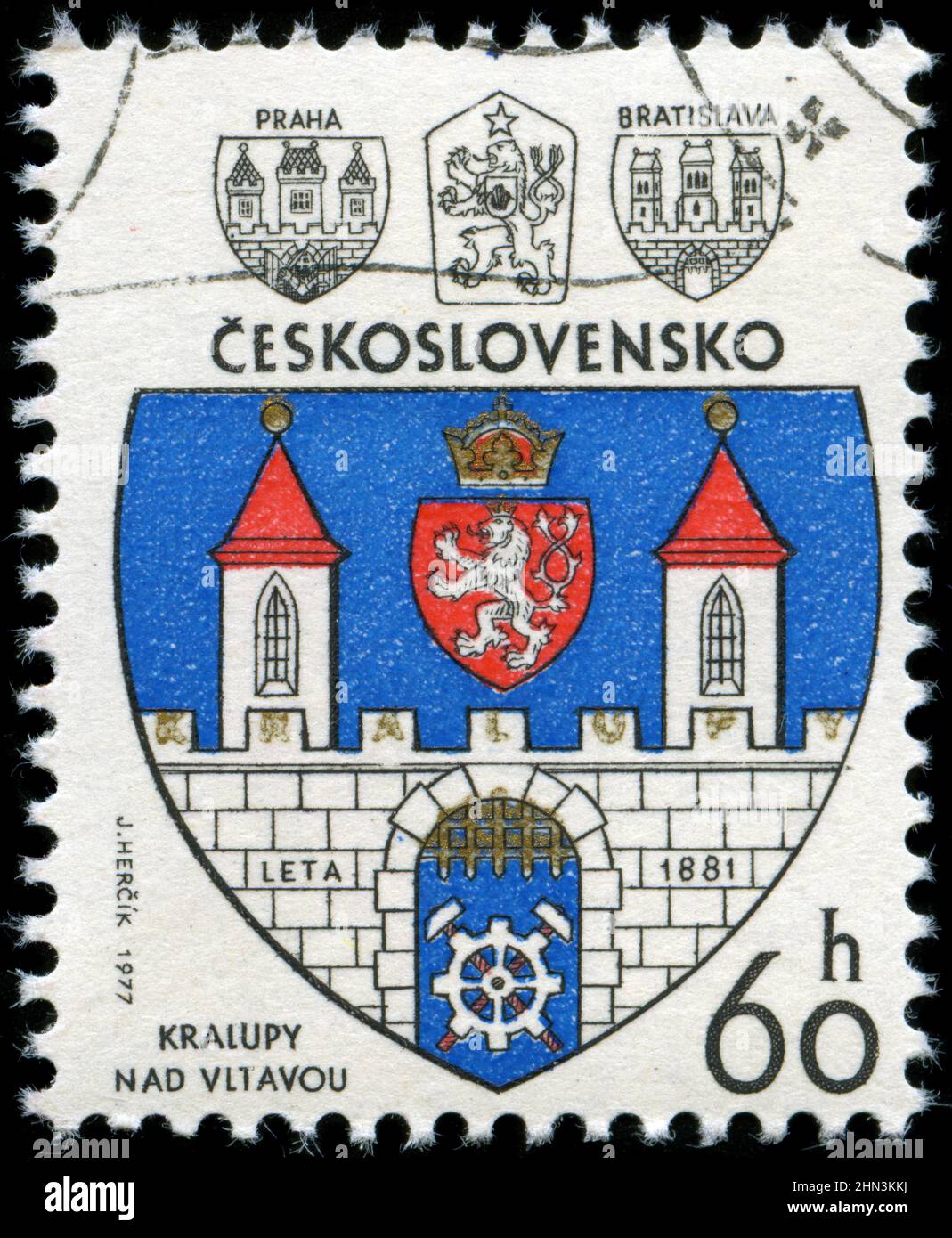 Postage stamp from the former state of Czechoslovakia in the Coats of ...